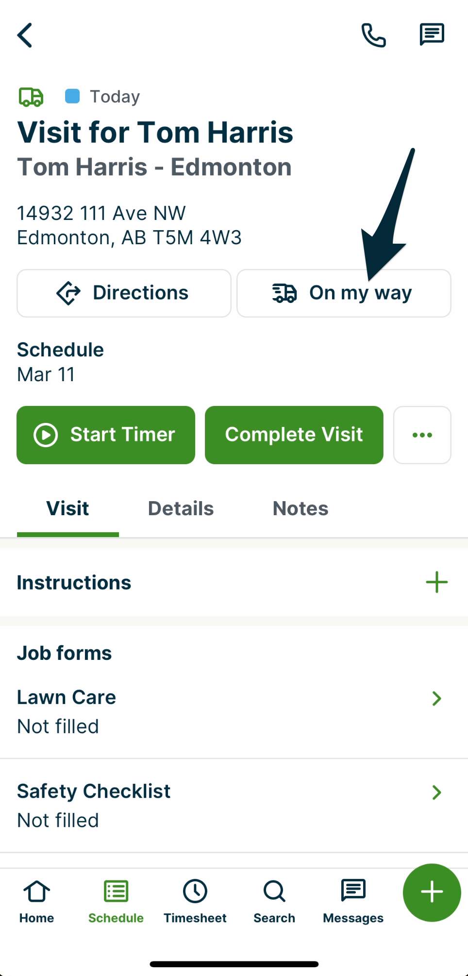 On My Way Text Messages in the Jobber App – Jobber Help Center