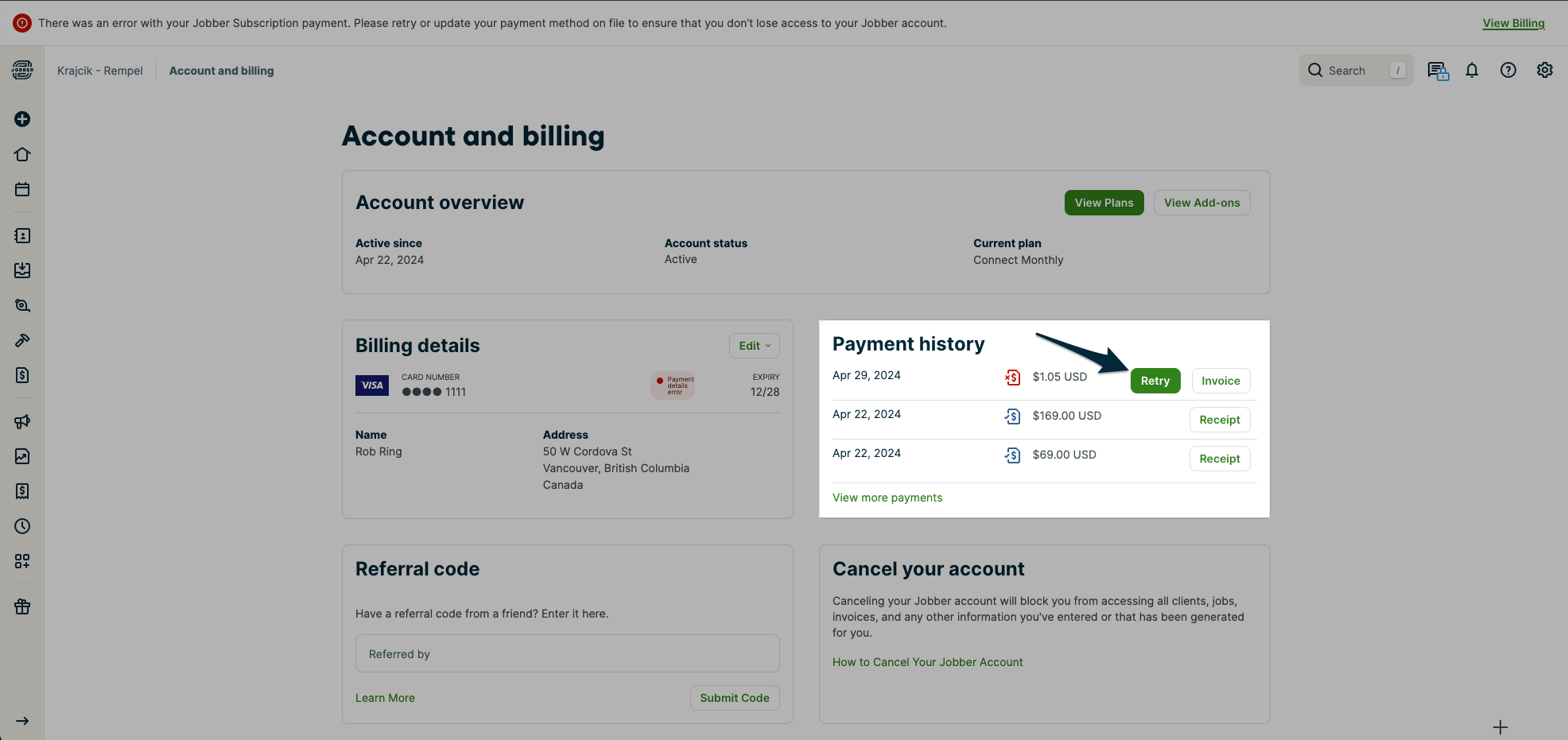 Retry a Failed Subscription Payment – Jobber Help Center